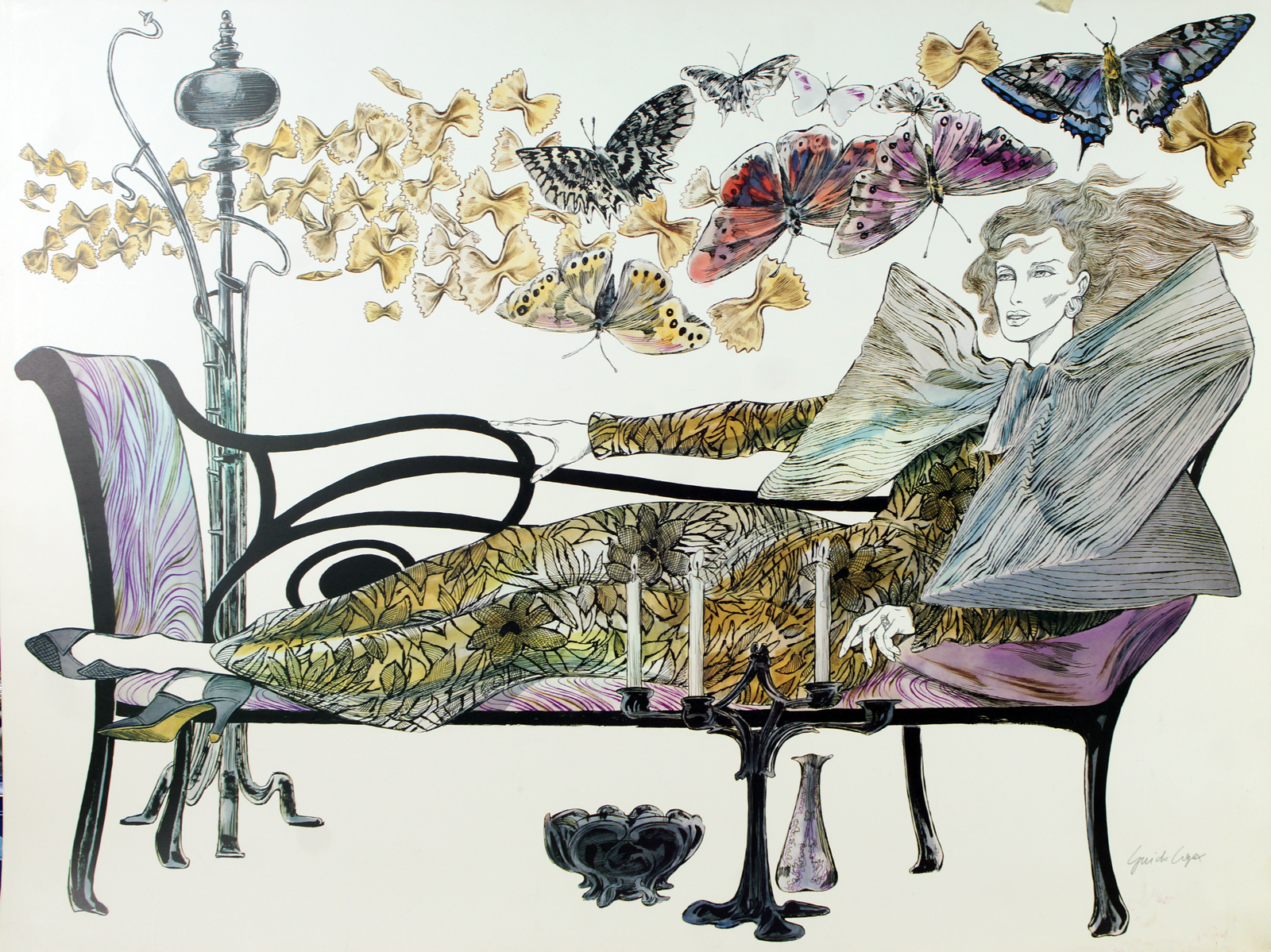 Guido Crepax Valentina among the butterflies 60x80 - Galleria Angolare
